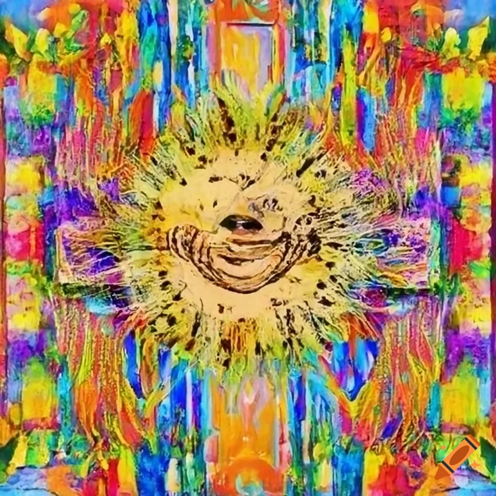 Smiling sun on colorful impressionist album cover on Craiyon