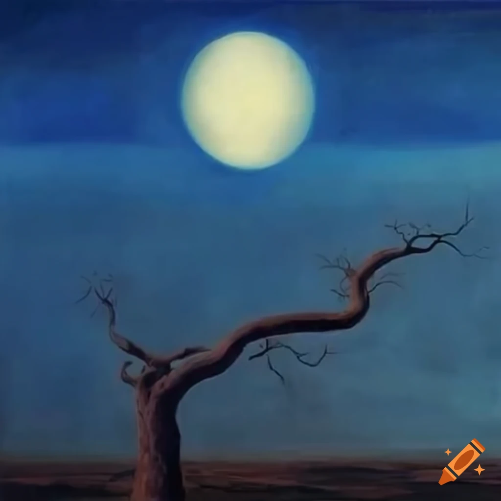 Clock trees with twisting branches in artwork by Rene Magritte on Craiyon