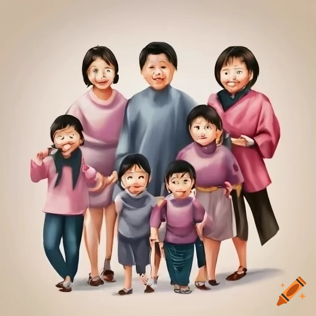 Realistic illustration of a large japanese family on Craiyon