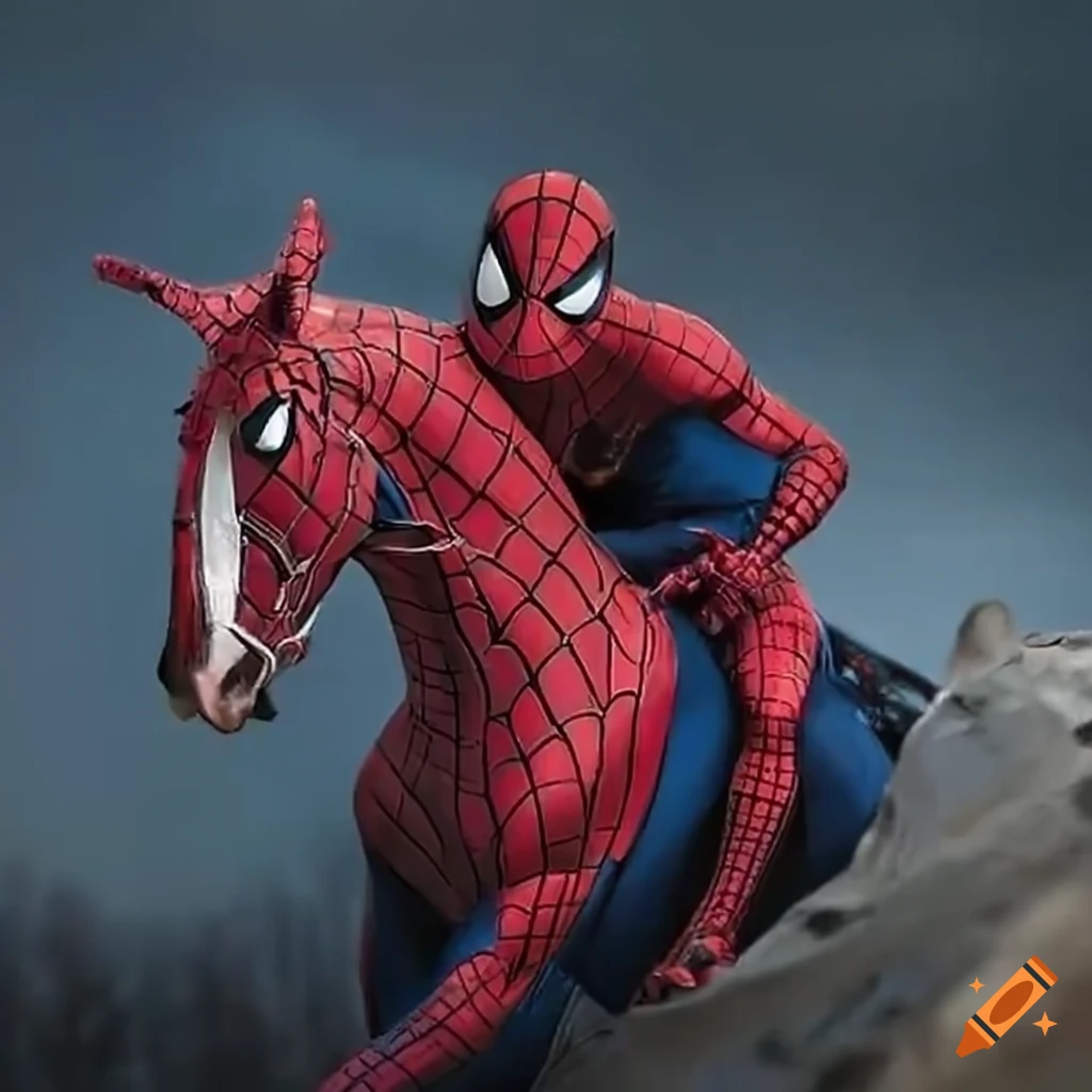 Spiderman riding a horse on Craiyon