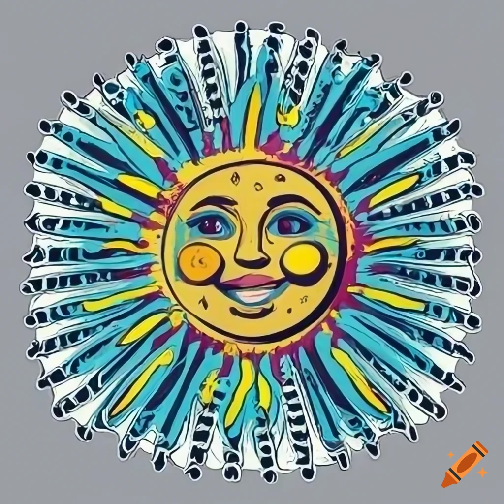 Smiling classical sun with rays in pop art style on Craiyon