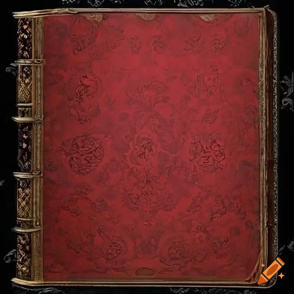 Highly decorated vintage red magical book with intricate details on Craiyon