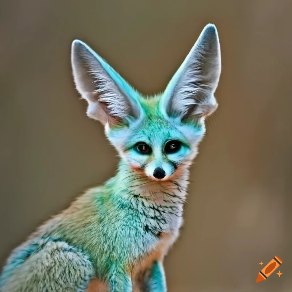 Green and blue fennec fox on Craiyon
