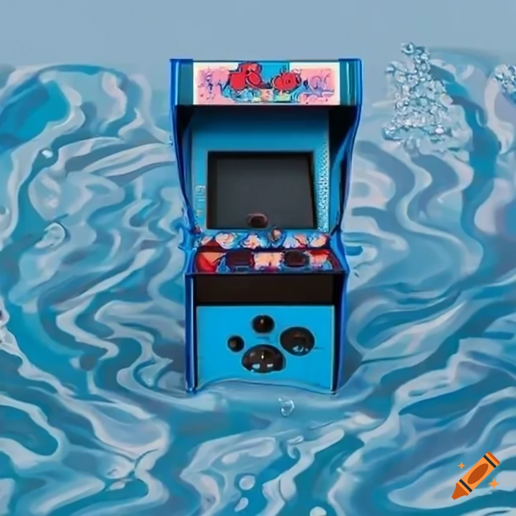 Blue arcade machine with water patterns on Craiyon