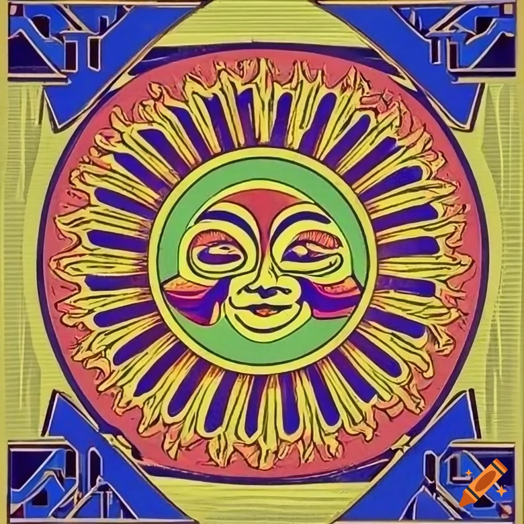 Smiling sun with rays in colored art deco style on Craiyon