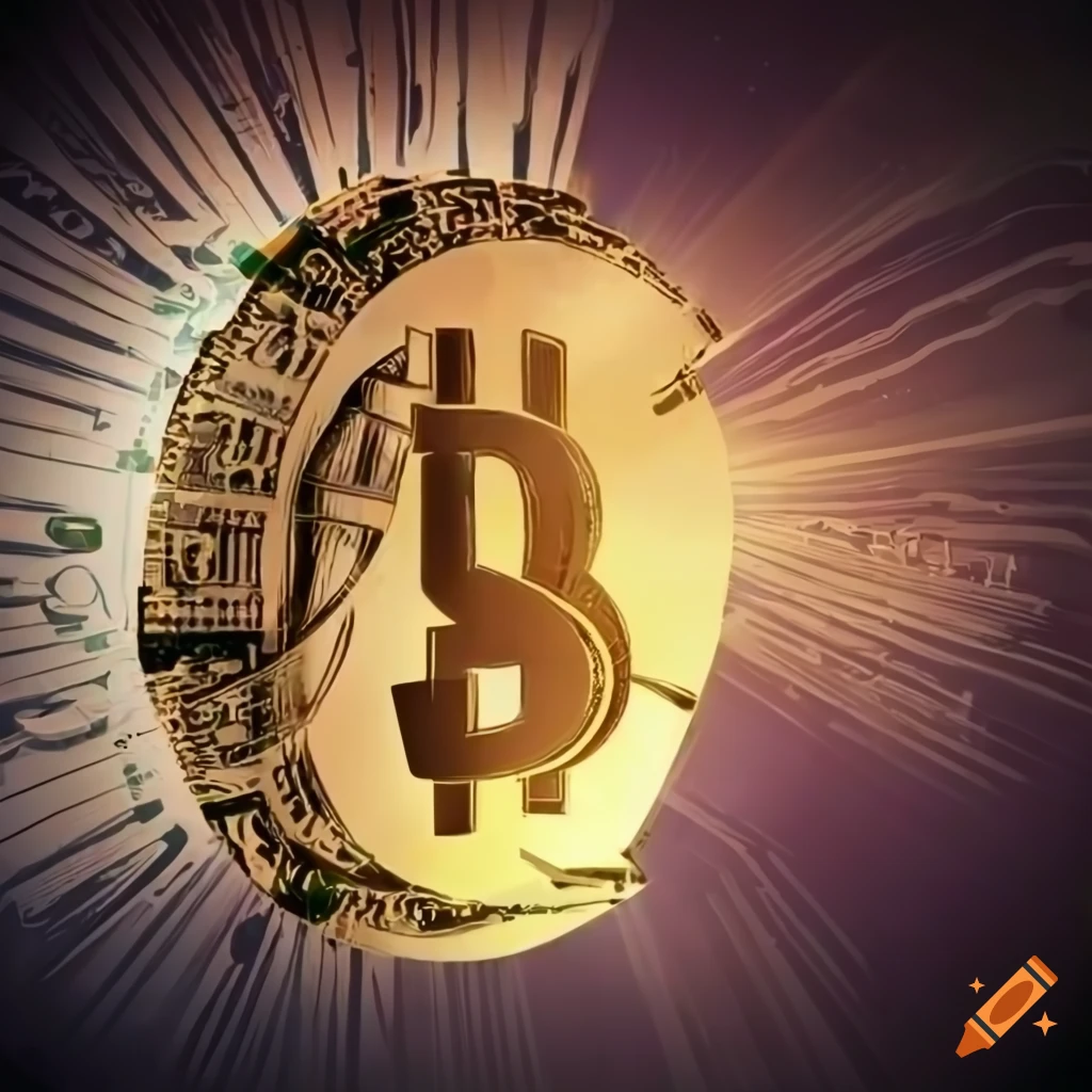 Digital currency symbol conflicting with traditional money in dramatic ...