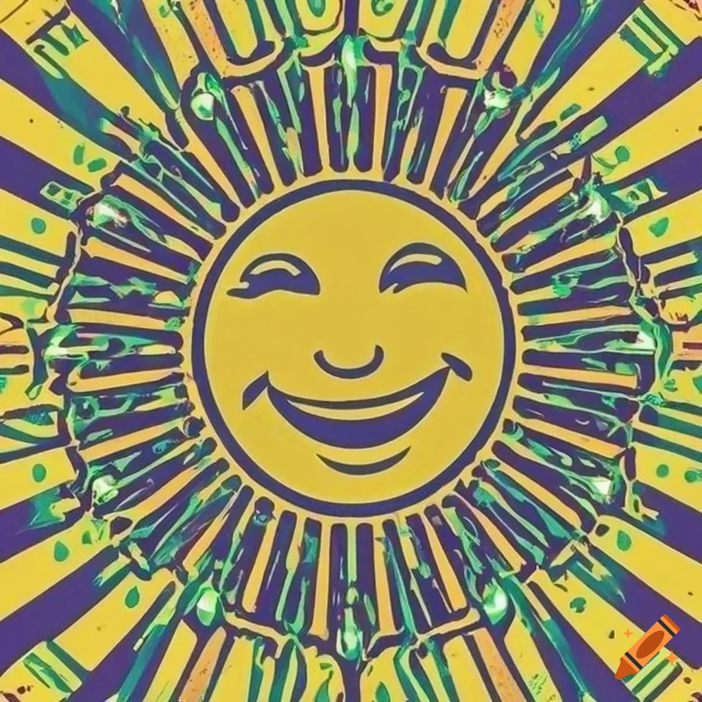 Smiling sun with rays in colorful art deco style on Craiyon