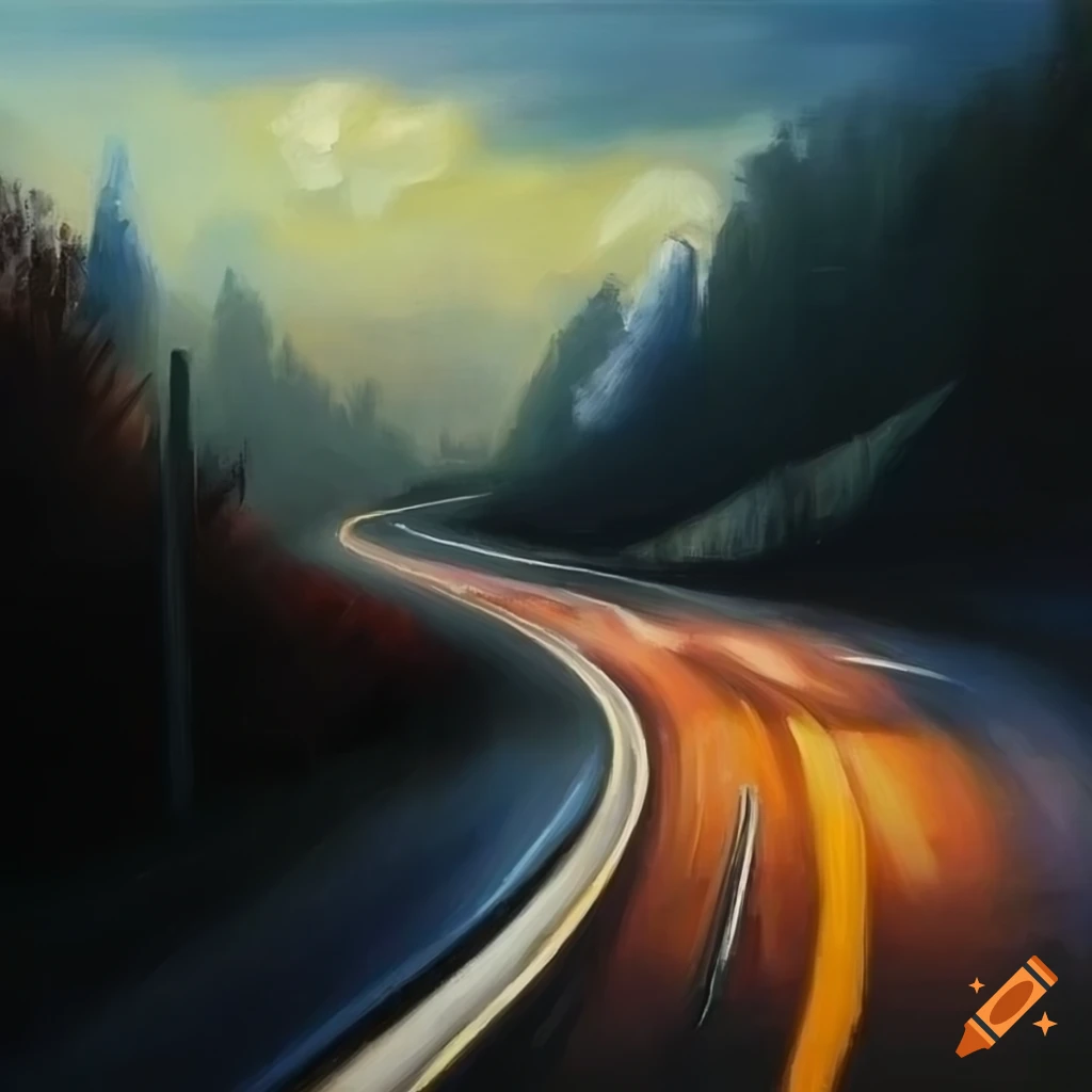Realistic road for cars in an oil painting on Craiyon