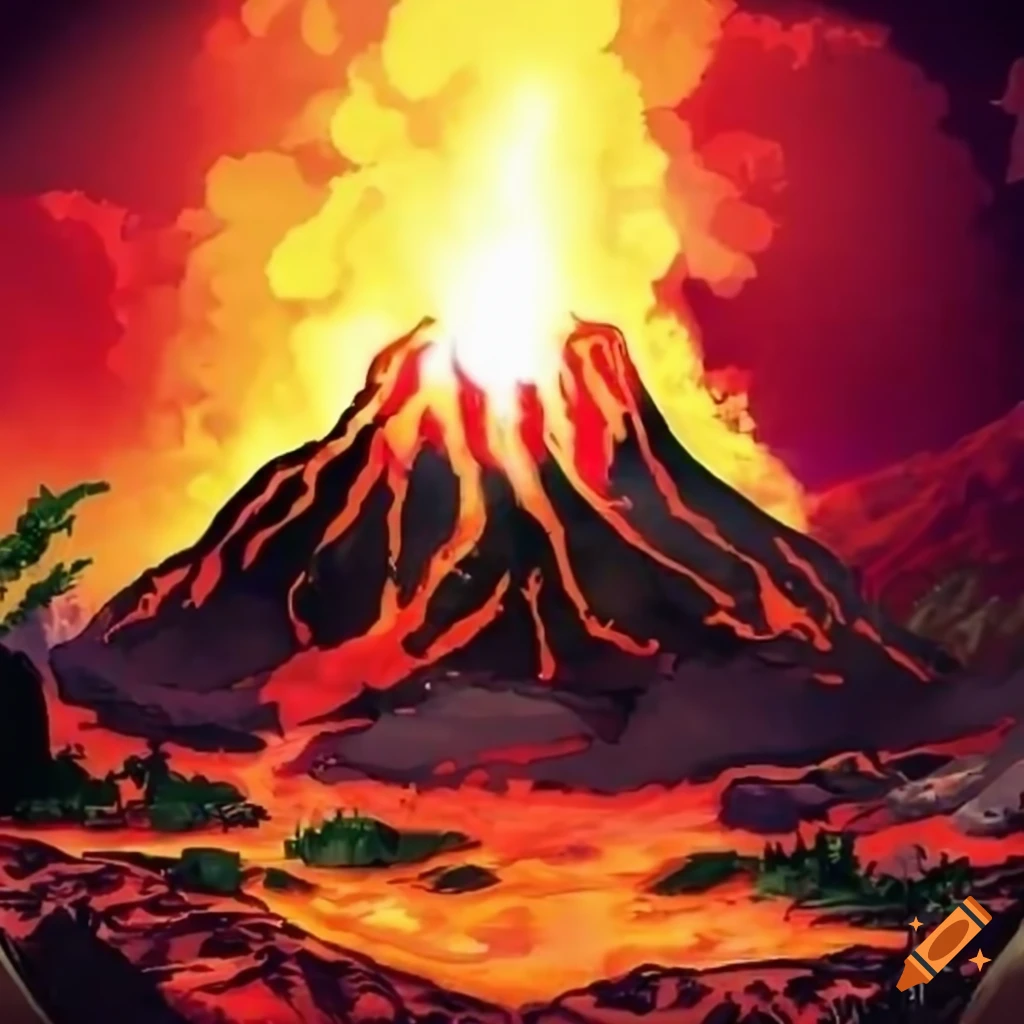 Anime-style volcano biome on Craiyon