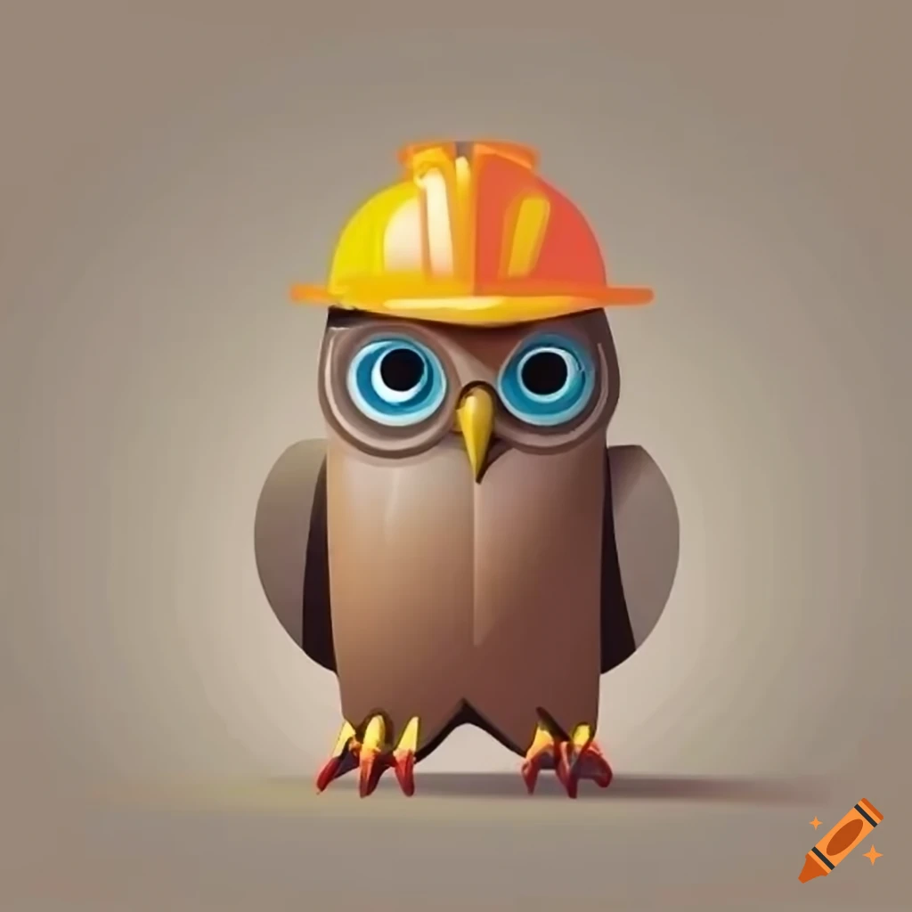Owl construction worker with hammer and hardhat on Craiyon