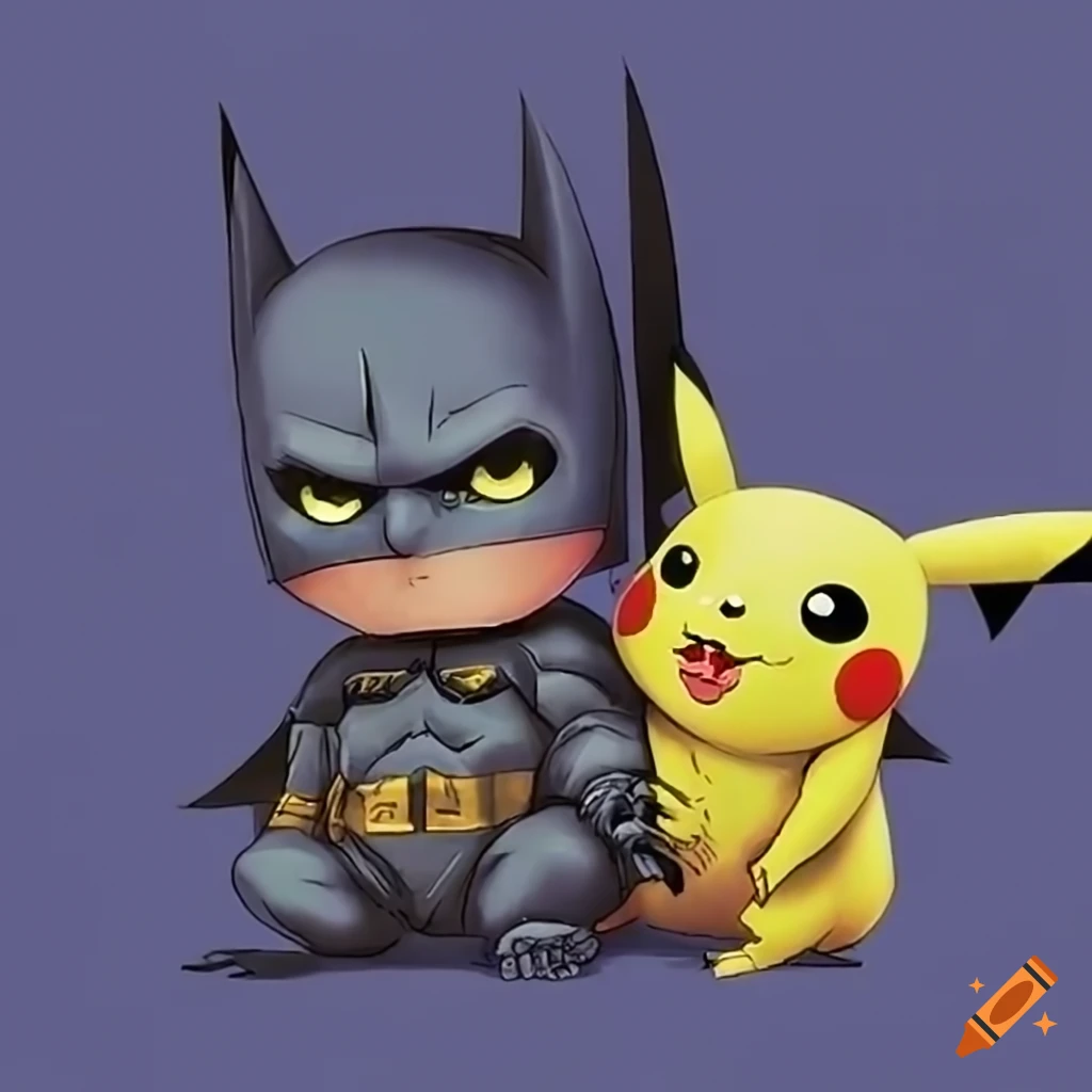 Batman and pikachu hugging on Craiyon