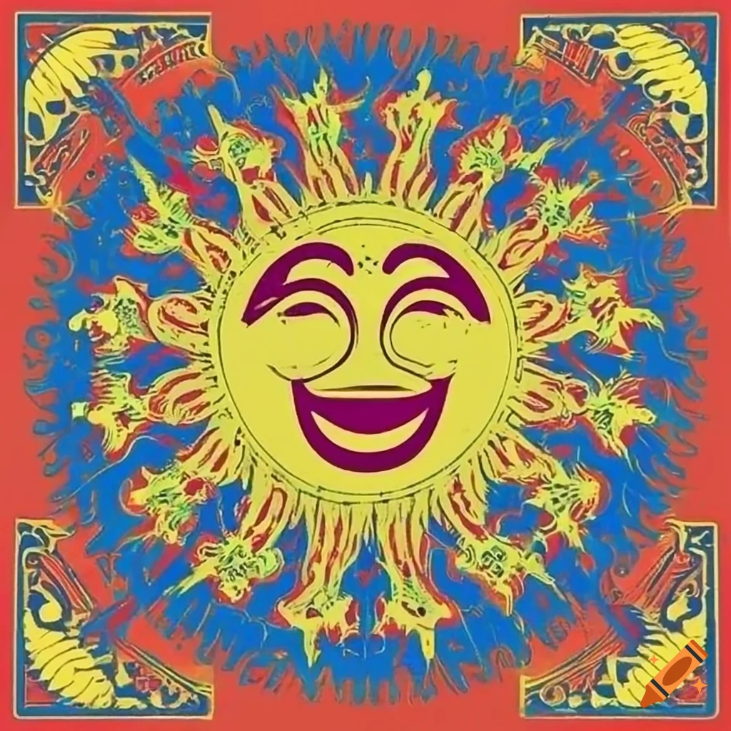 Smiling sun with colorful rays in a classical art deco style on Craiyon
