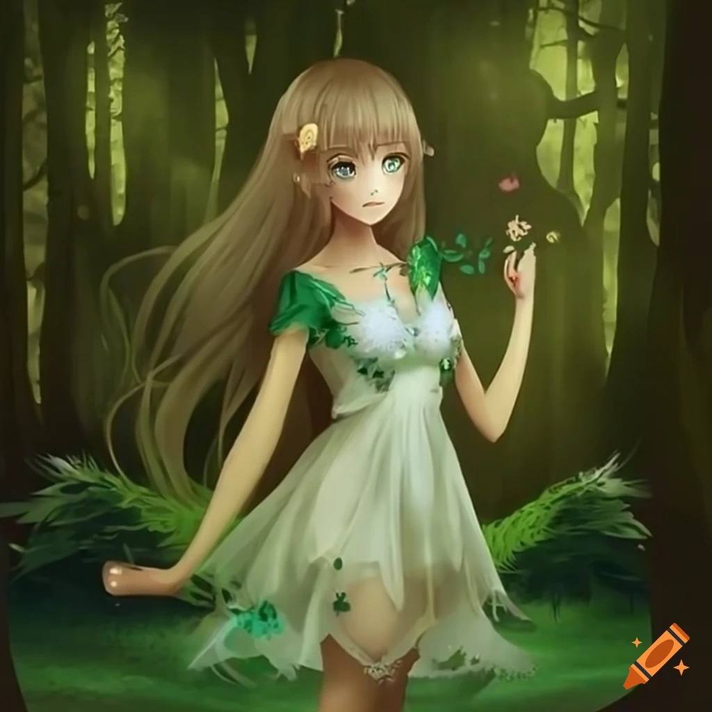 Magical girl in a forest setting on Craiyon