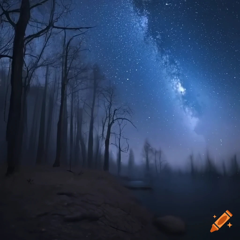 Realistic night forest with moon on Craiyon