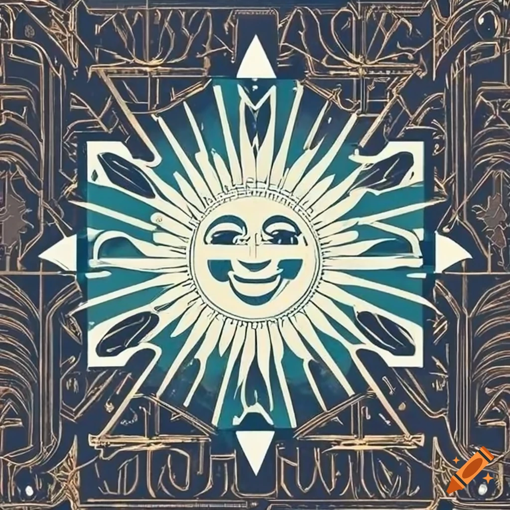 Art deco smiling sun with rays in an engraving style on Craiyon