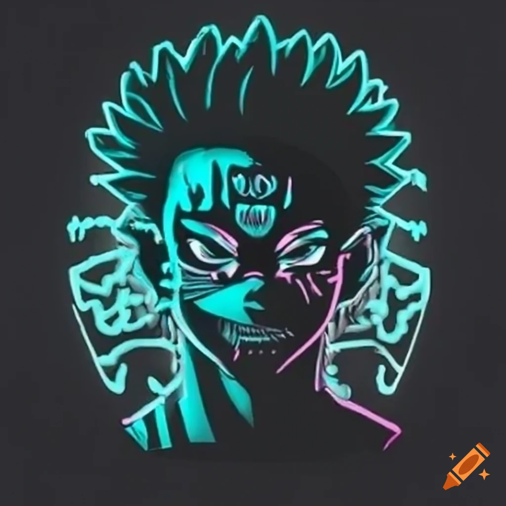 Ryomen sukuna abstract cyberpunk neon art on Craiyon