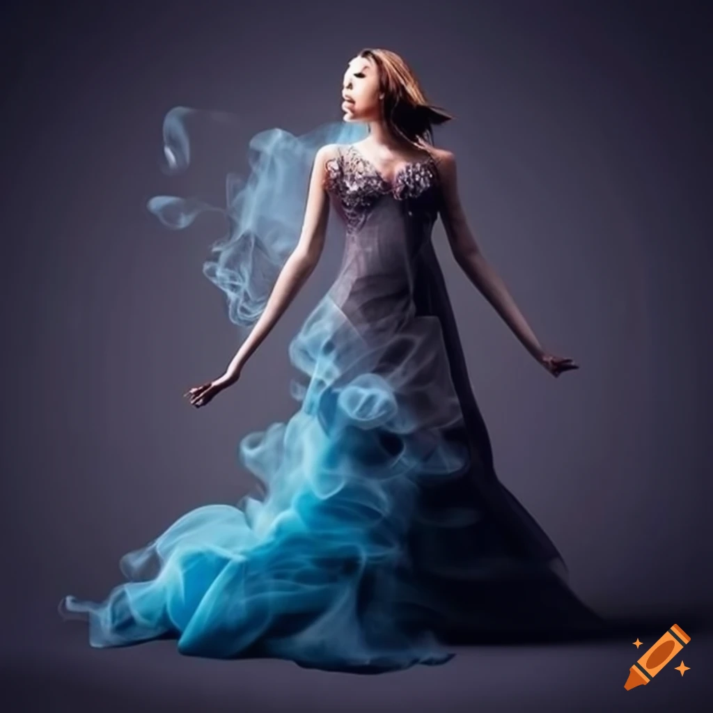 Elegant dress made of smoke on Craiyon