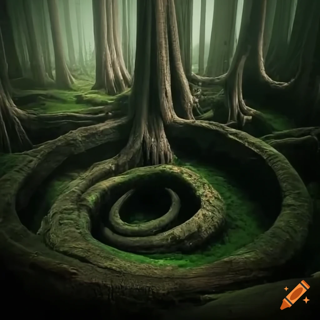 Ancient cypress trees in an abandoned forest on Craiyon