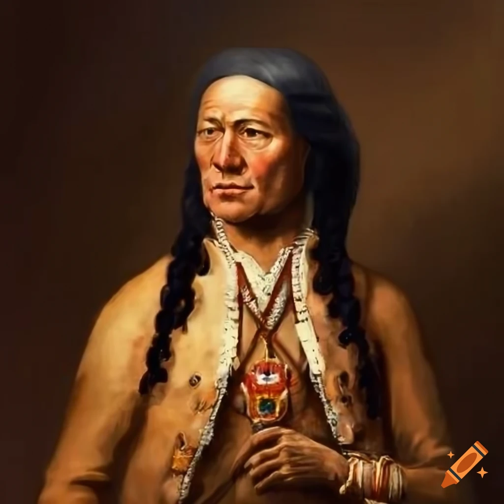 Portrait of a Mohawk chief in the style of Benjamin West on Craiyon