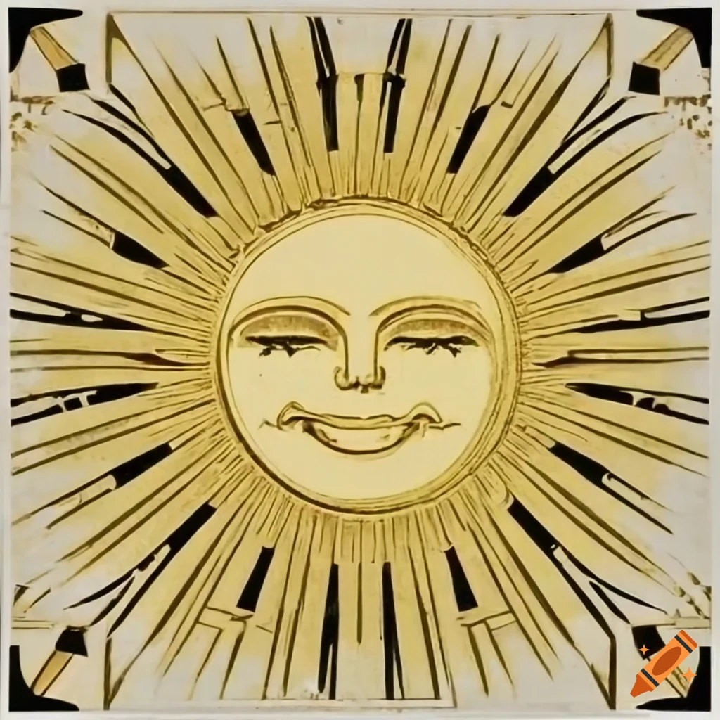 Art deco smiling sun with rays in an engraving style on Craiyon