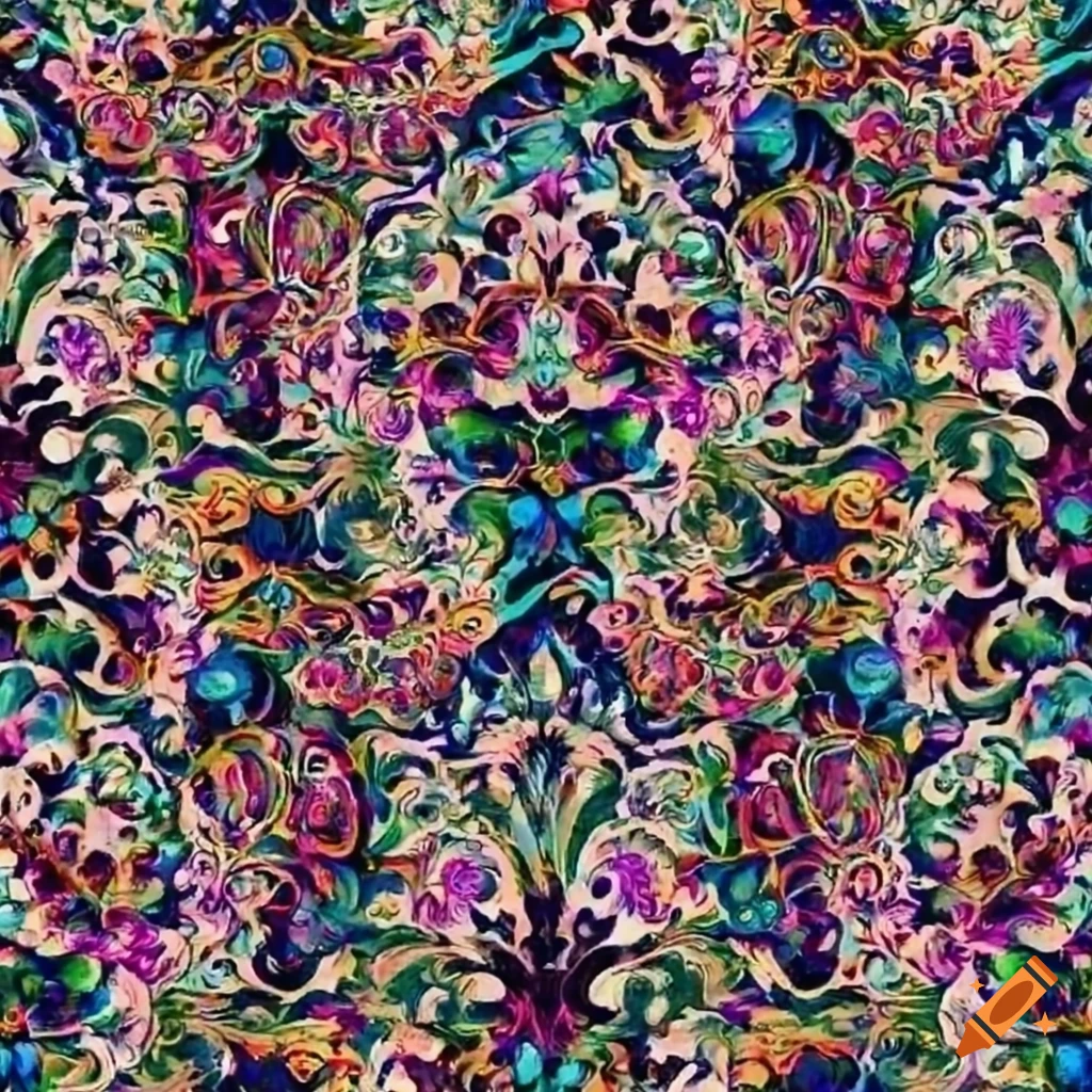 Colorful intricate floral rococo engraving pattern on Craiyon