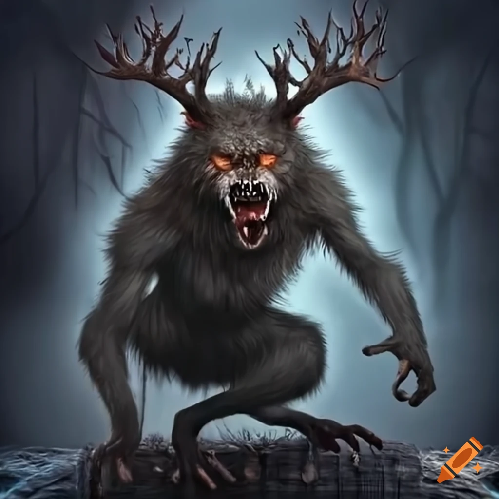 Werewolf with small antlers covered in electricity on Craiyon