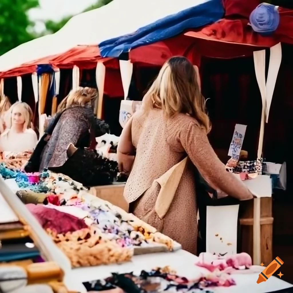 Craft stalls in a market at a racecourse area on Craiyon