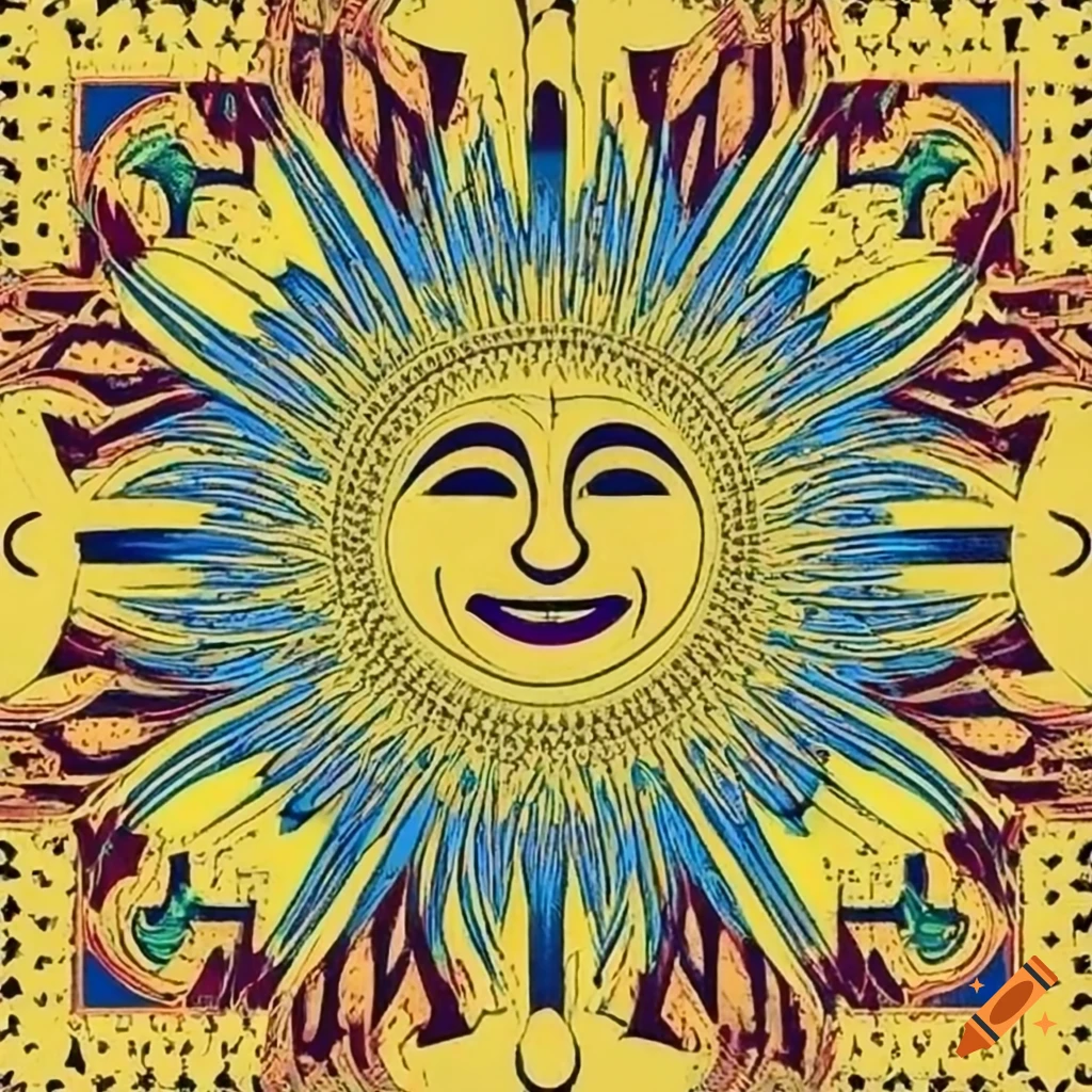 Smiling sun with colorful rays in classical art deco style on Craiyon