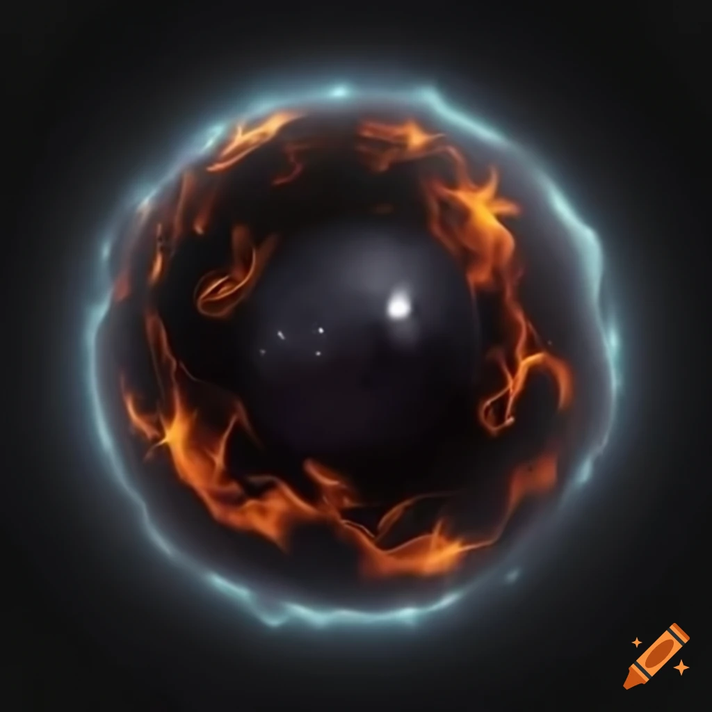 Floating ball of fire in a dark orb on Craiyon