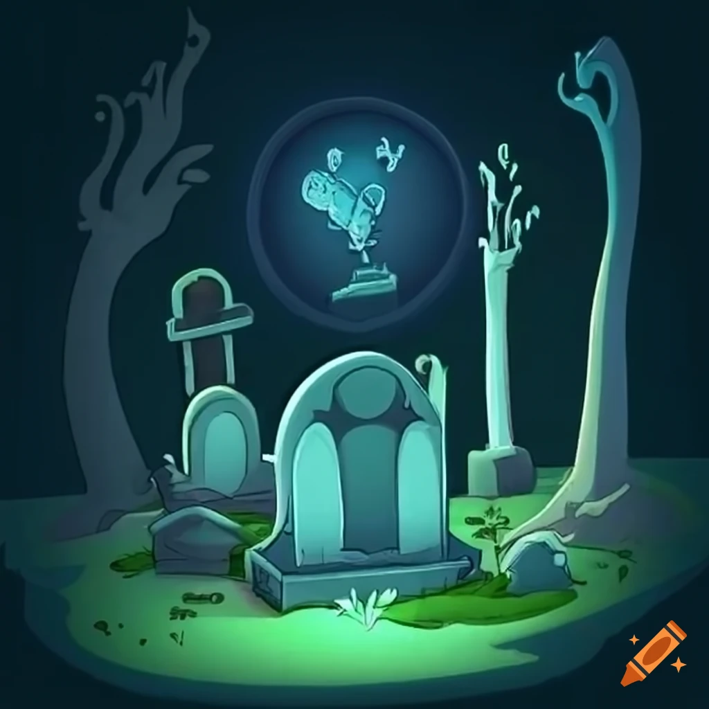 Cartoon graveyard scene on Craiyon