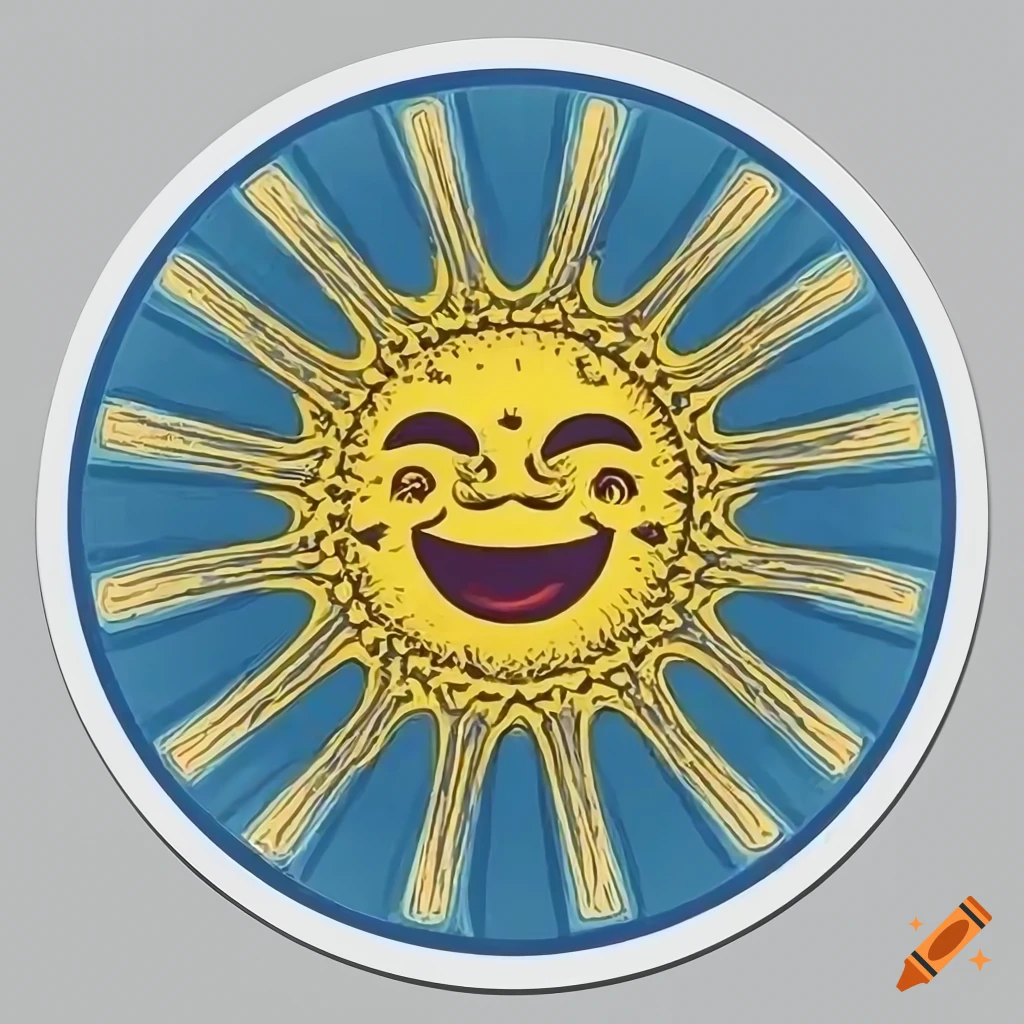 Classical smiling sun with rays in a circle sticker art on Craiyon