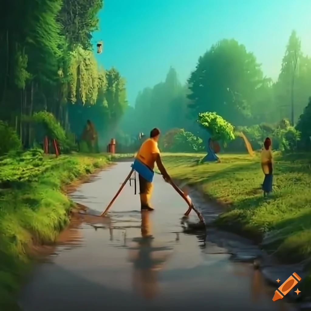 Community working together to clean streams and maintain 3d road edges ...