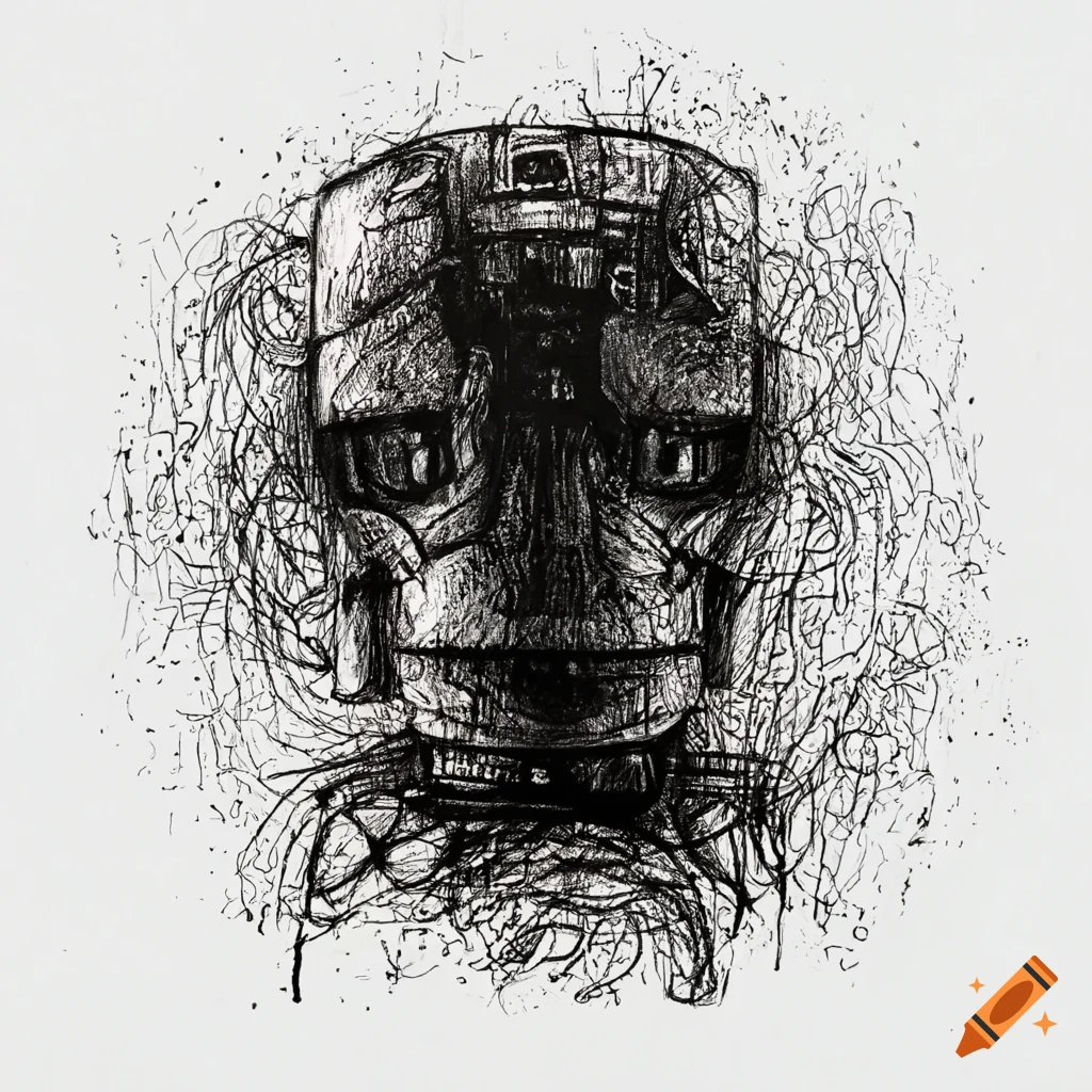 Dysfunctional dystopian robot in charcoal on white background on Craiyon