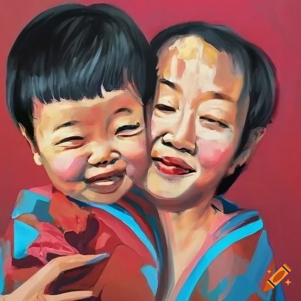 Large modern japanese family portrait painting on Craiyon