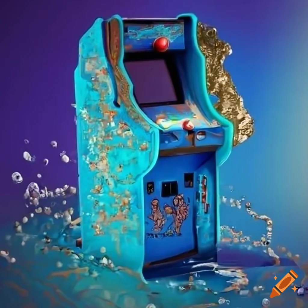 Blue arcade machine with water patterns on Craiyon