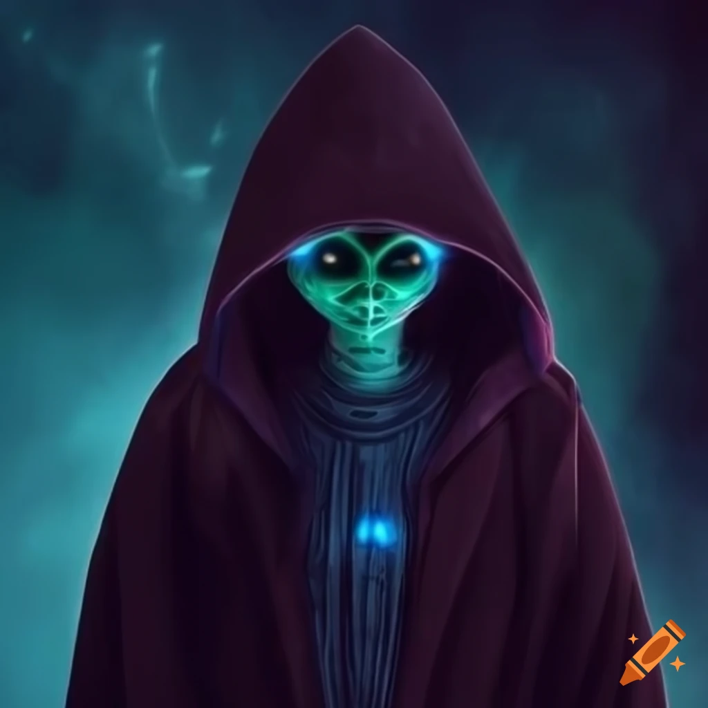 Wise mystical alien in a futuristic robe on Craiyon