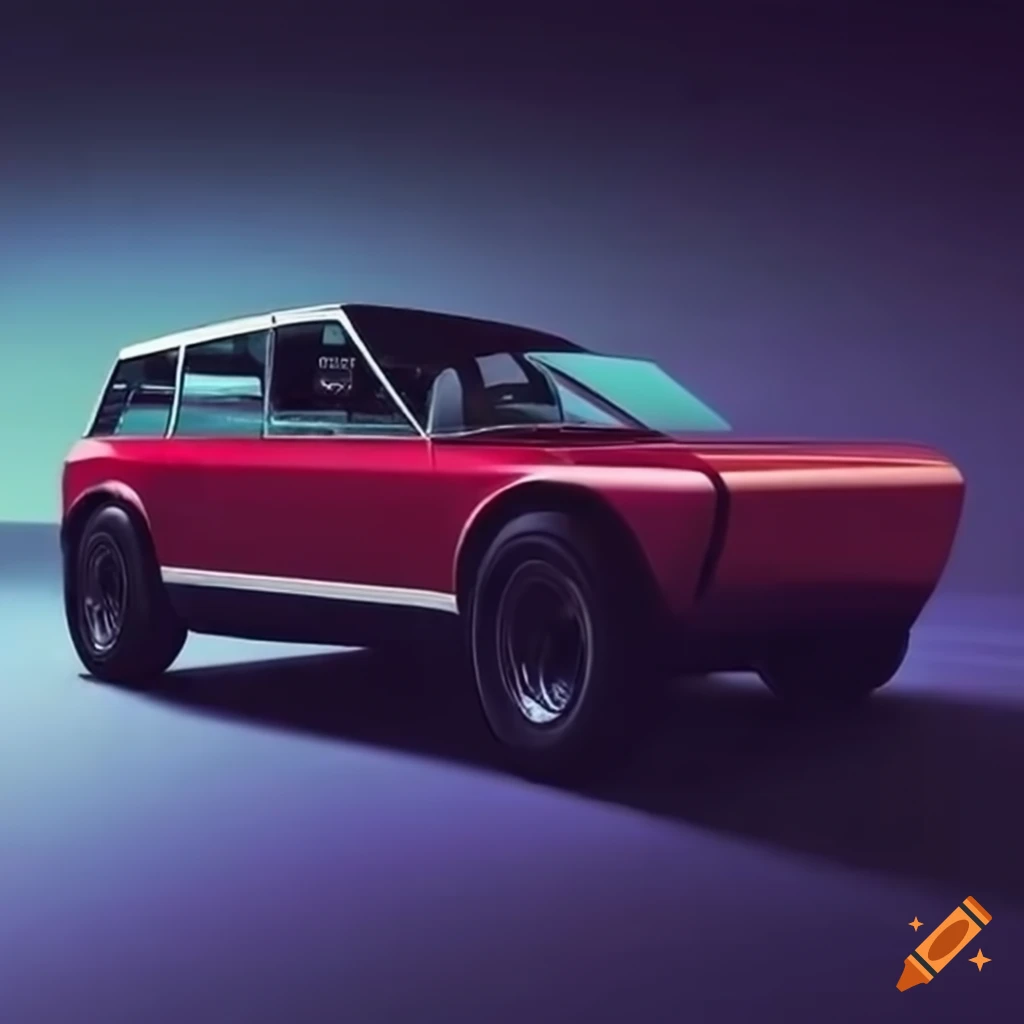 Sleek future-forward tesla suv with a vintage 1970s design on Craiyon
