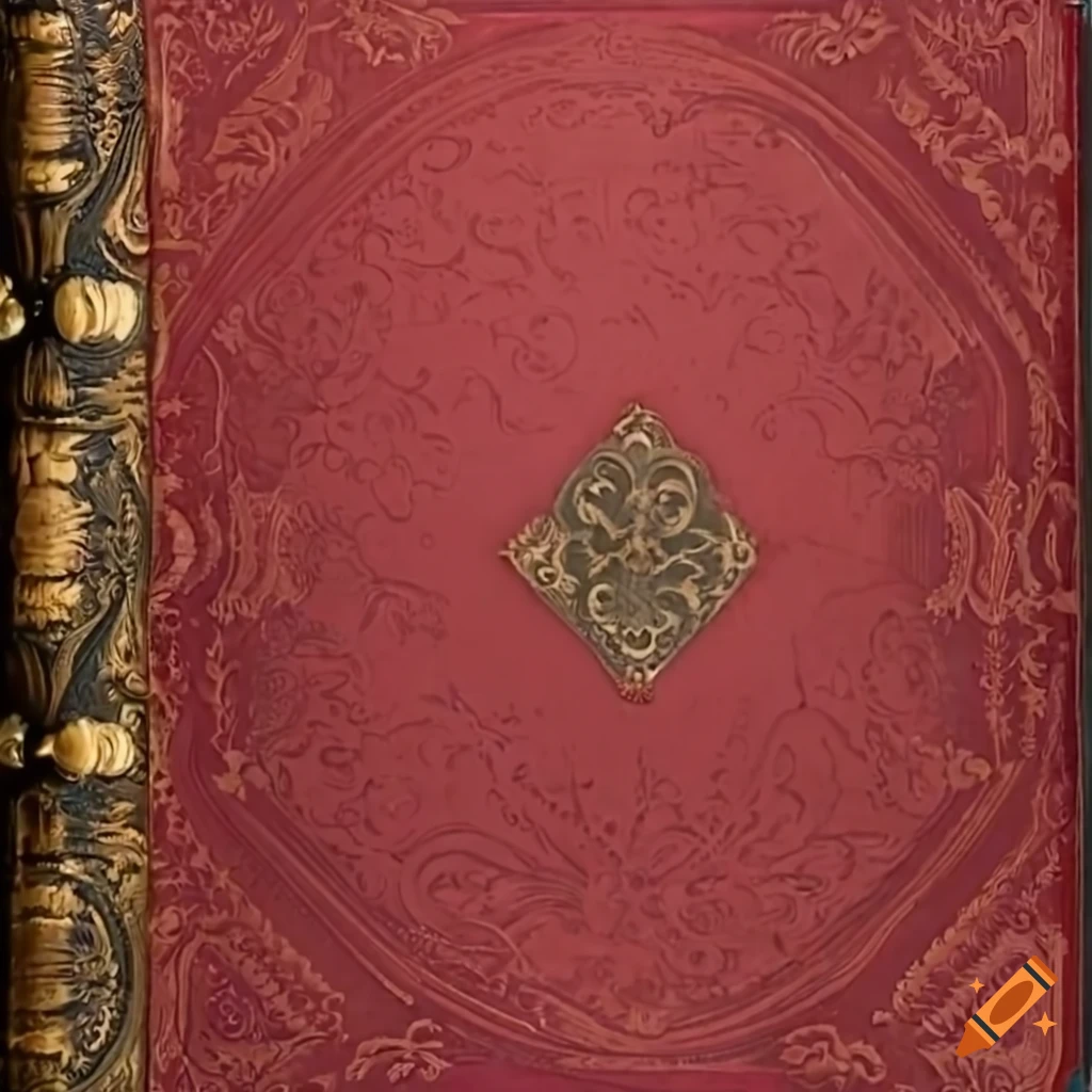 Highly decorated vintage red magical book with intricate details on Craiyon