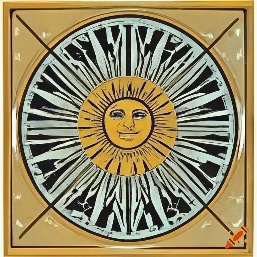 Art deco smiling sun with rays in an engraving style on Craiyon