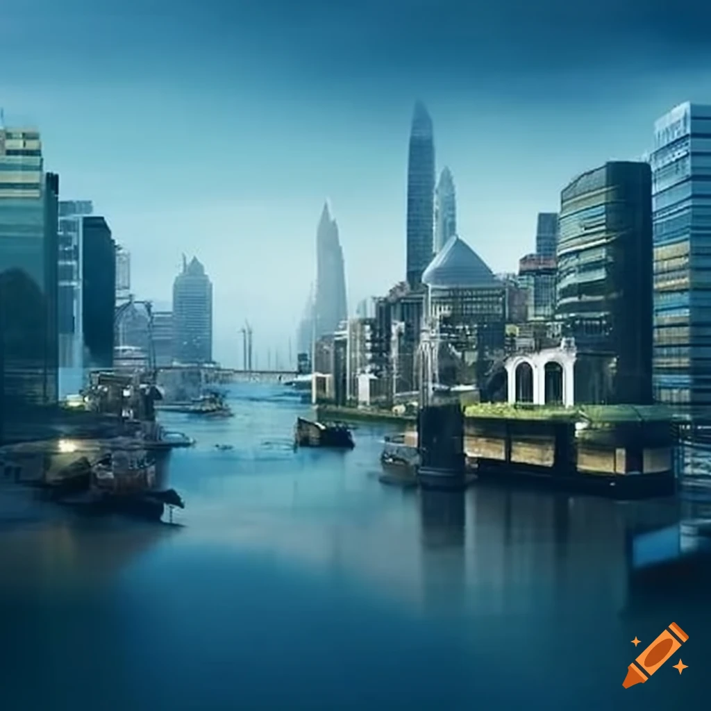 Ecological city built on the water on Craiyon