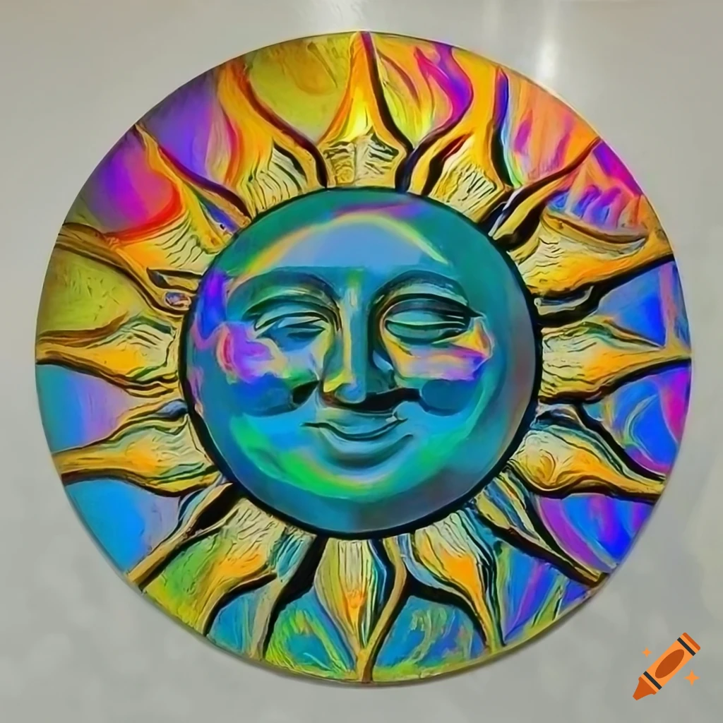Smiling sun with iridescent colors in a pop art style on Craiyon