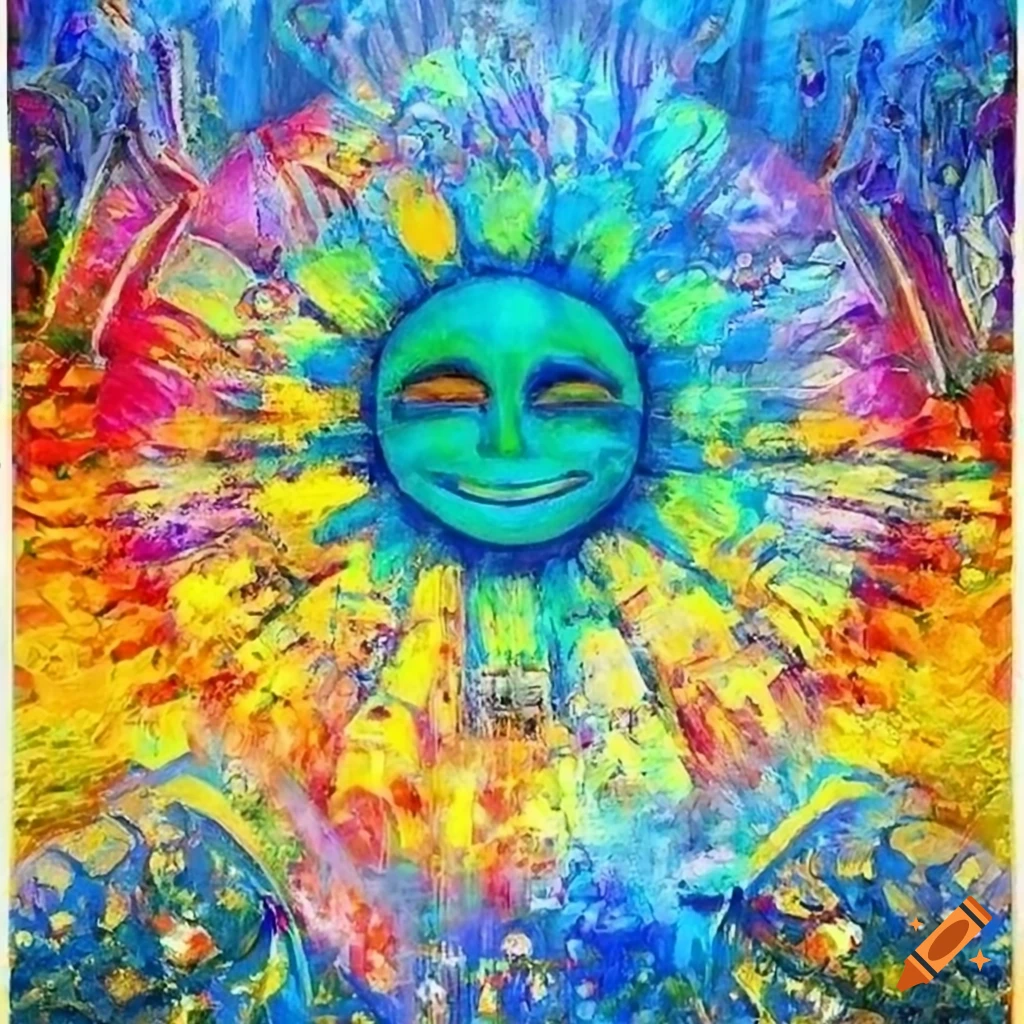 Smiling sun in colorful impressionist album cover on Craiyon