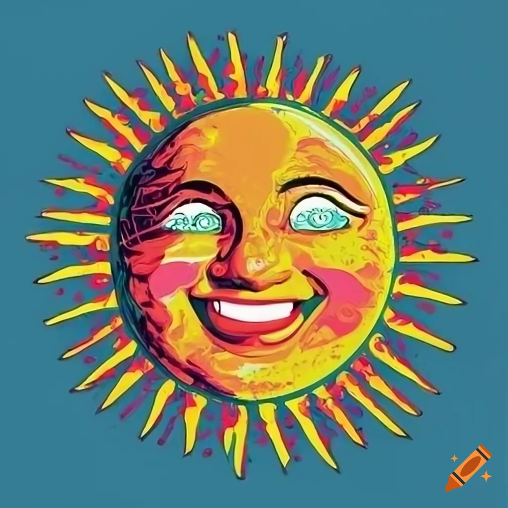 Classical smiling sun with rays in pop art style on Craiyon