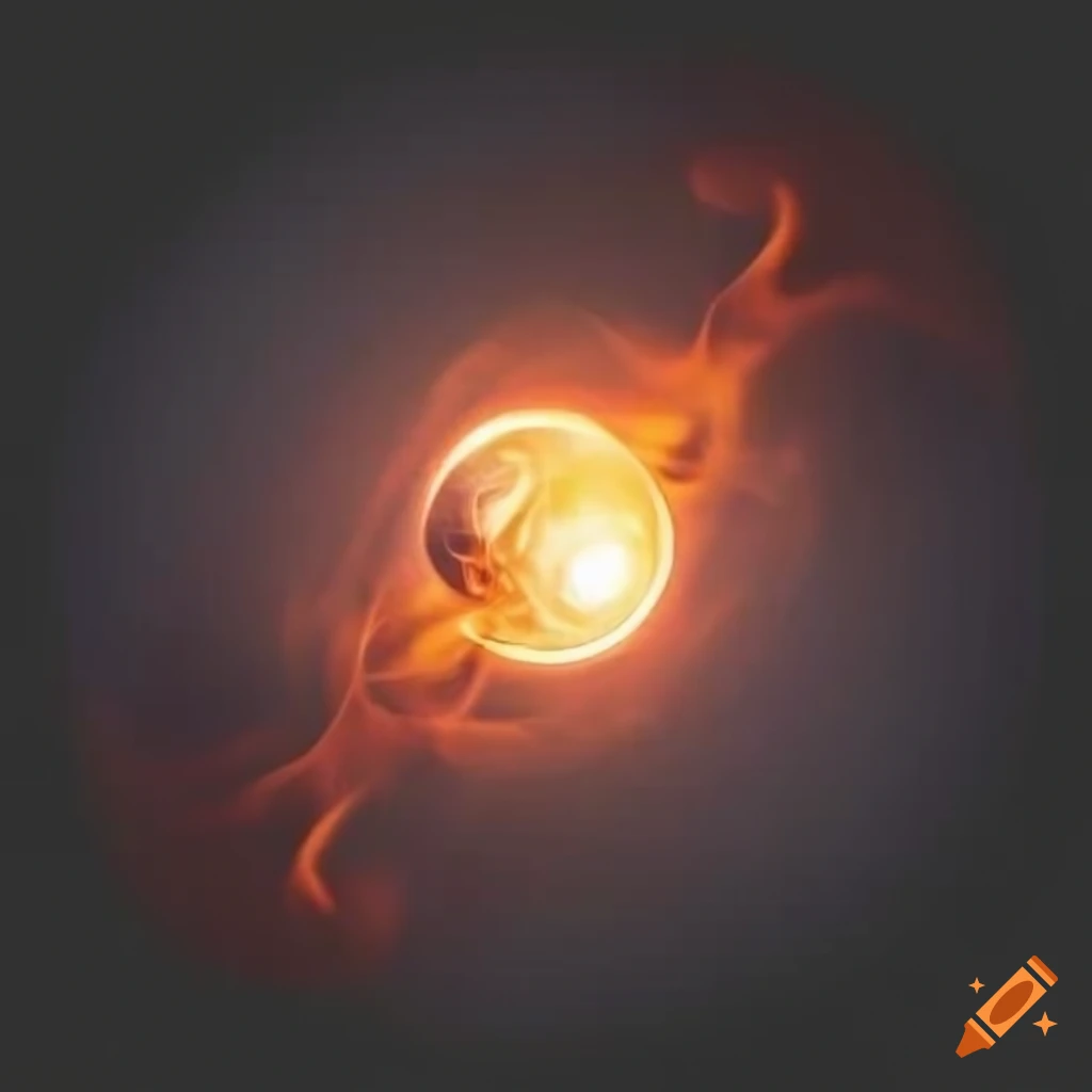 Floating orb with flame in a dark background on Craiyon