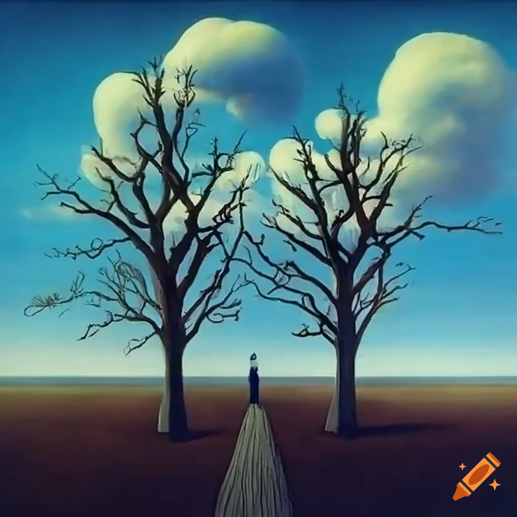 Surreal clock trees with twisting branches by rene magritte on Craiyon