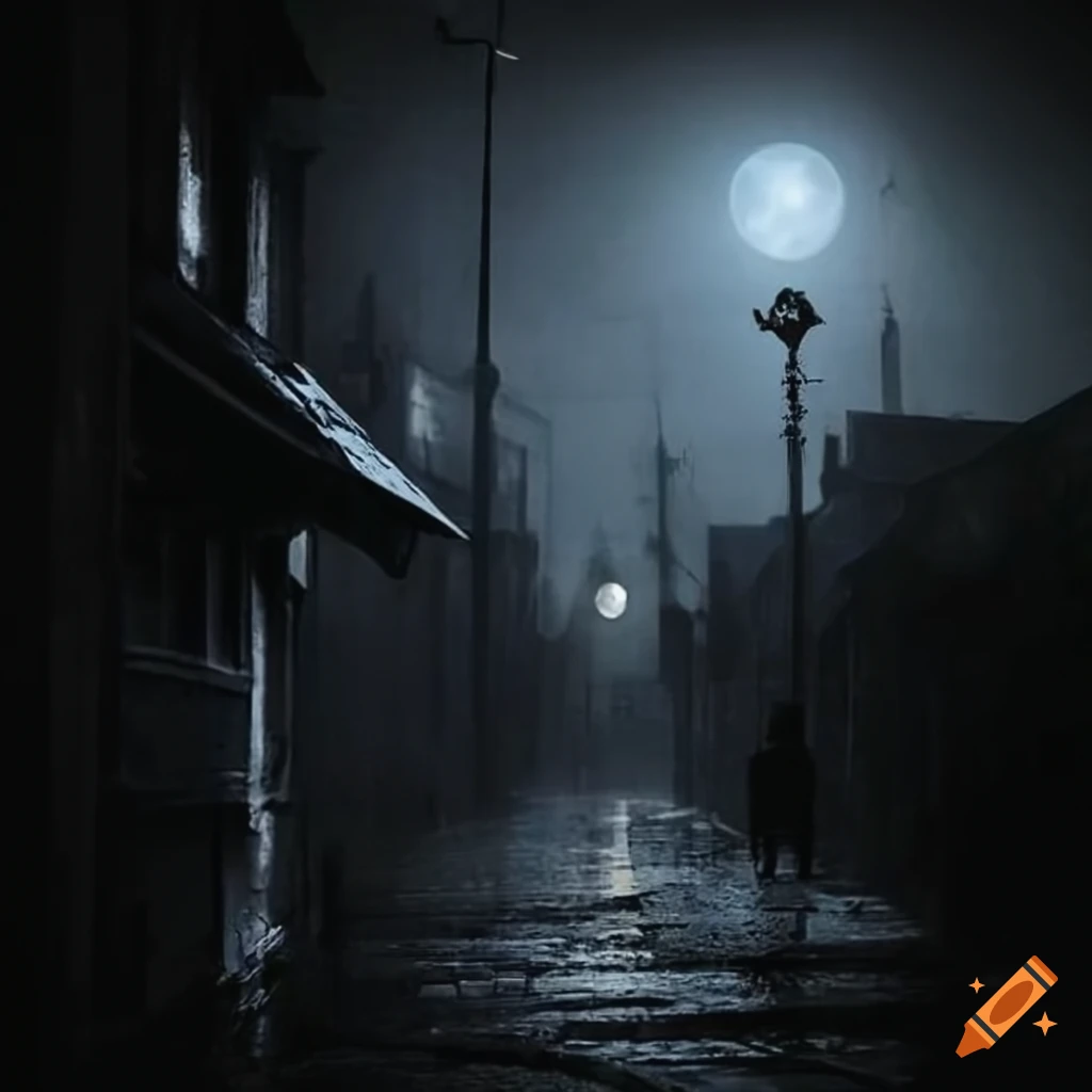 Night scene with rain, umbrella, and ghostly elderly man under ...