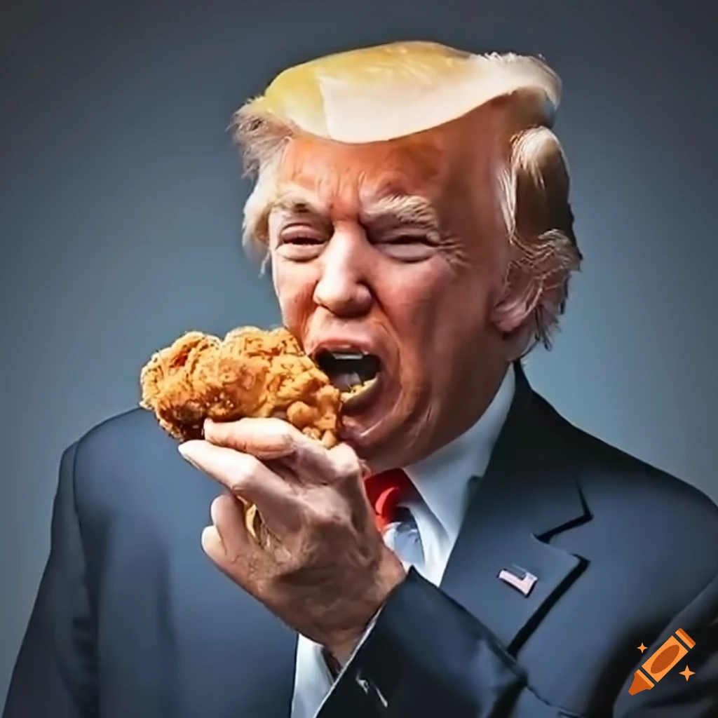 Satirical image of a public figure eating fried chicken from a bucket ...