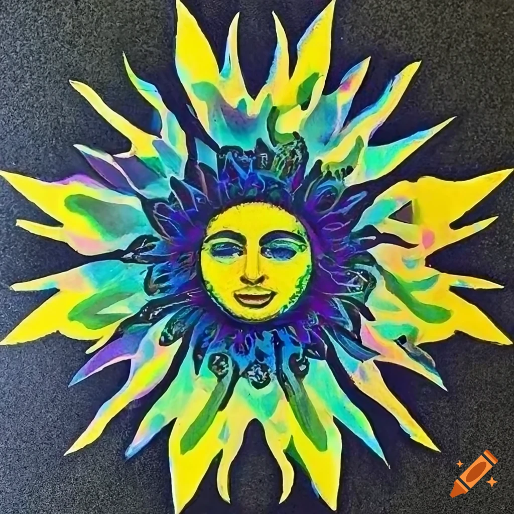 Smiling sun with iridescent colors in a classical pop art style on Craiyon
