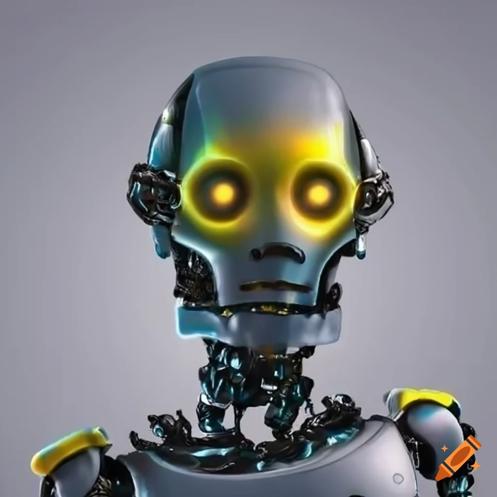 Robot with yellow eyes, nanite acid tail, and sword hand on Craiyon