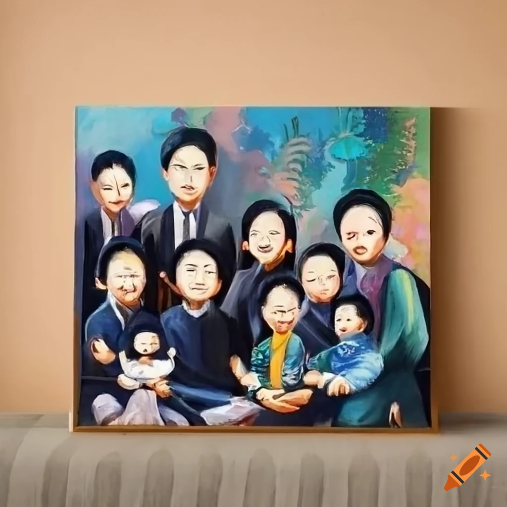 Portrait of a large modern japanese family in a reunion painting on Craiyon